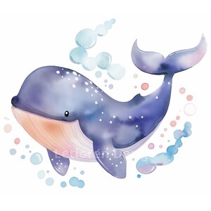 Whales Nursery Watercolor Art, Whales Clipart Bundle, 18 High Quality ...