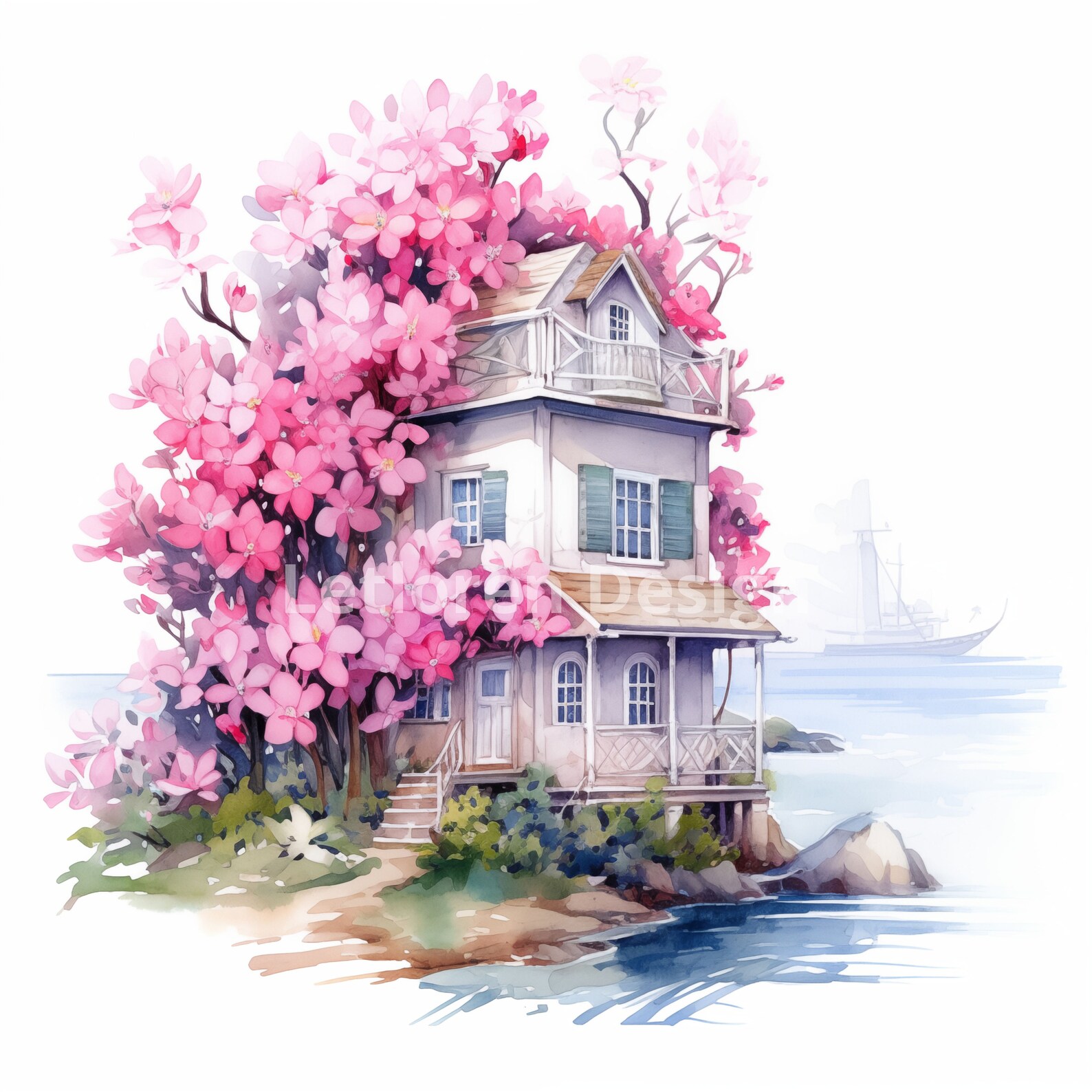Watercolor Beach House Bundle Ocean Seascape Cottage 13 High Quality ...
