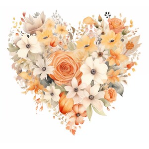 Watercolor Heart Flowers Clipart, 12 High Quality Heart Flowers Jpgs ...