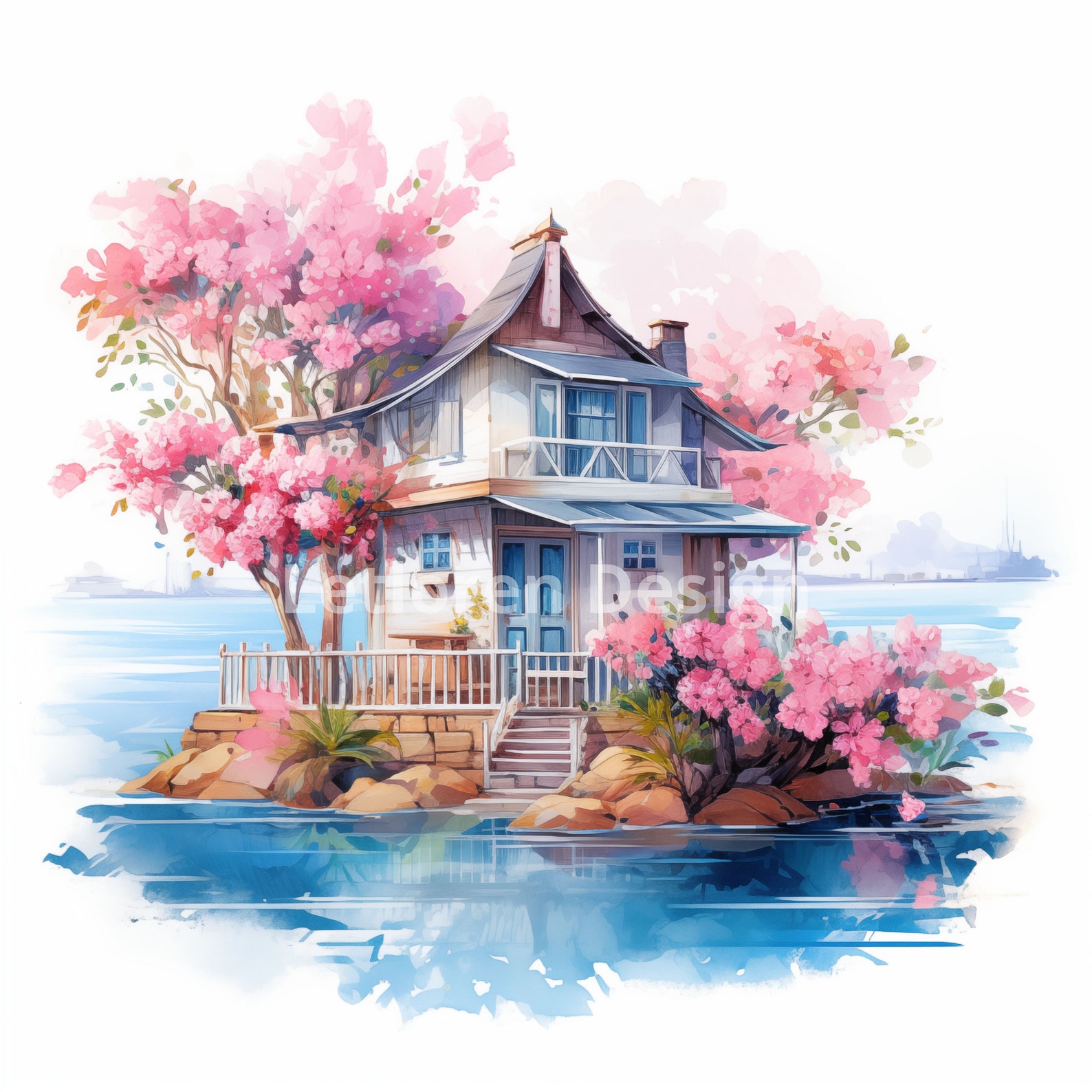 Watercolor Beach House Bundle Ocean Seascape Cottage 13 High Quality ...