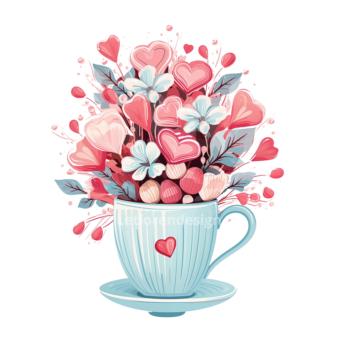 Cute Valentine Coffee Watercolor Clipart, Valentine's Day Graphics ...