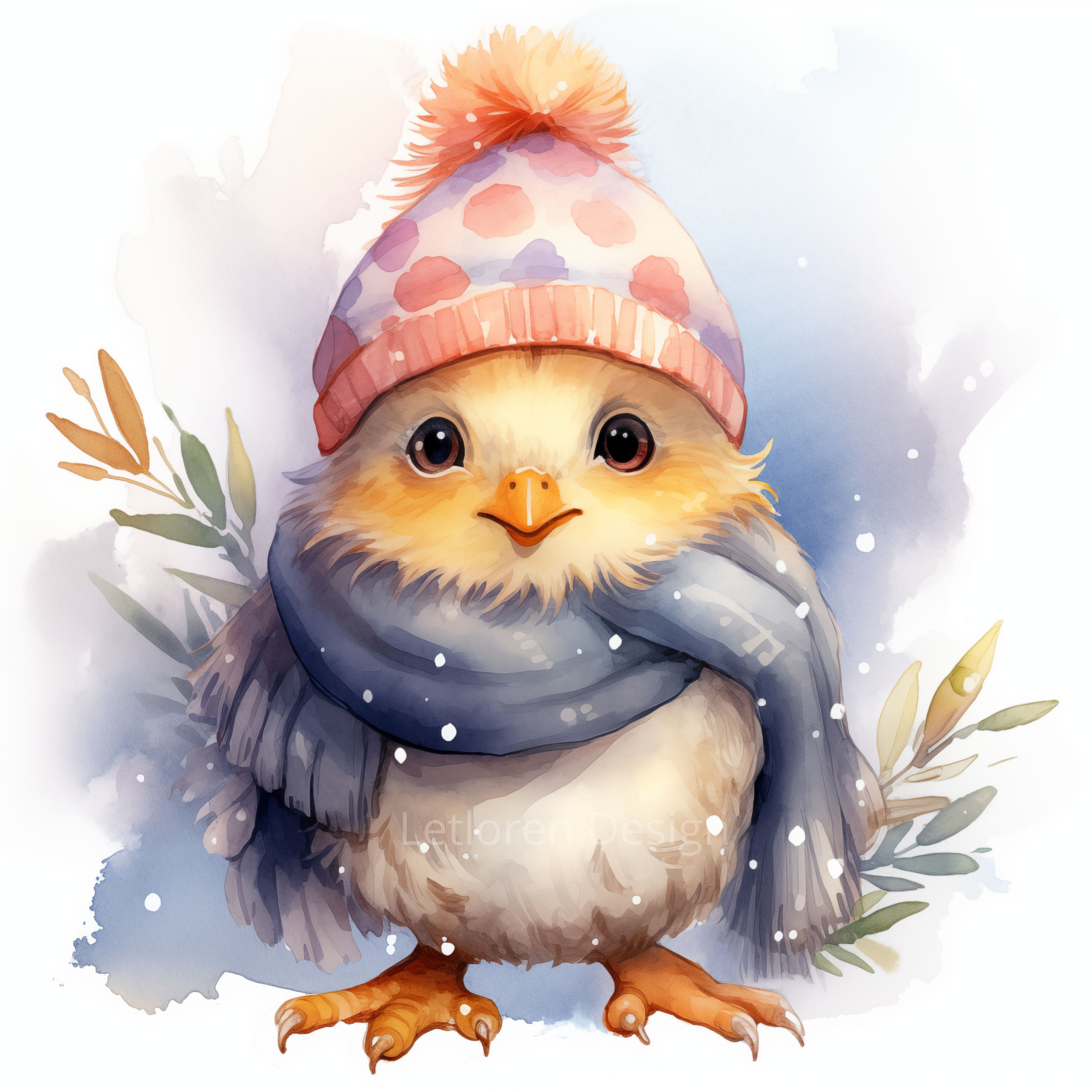 12 Birds Hat Clipart, Winter Bird, Printable Watercolor Clipart, High ...