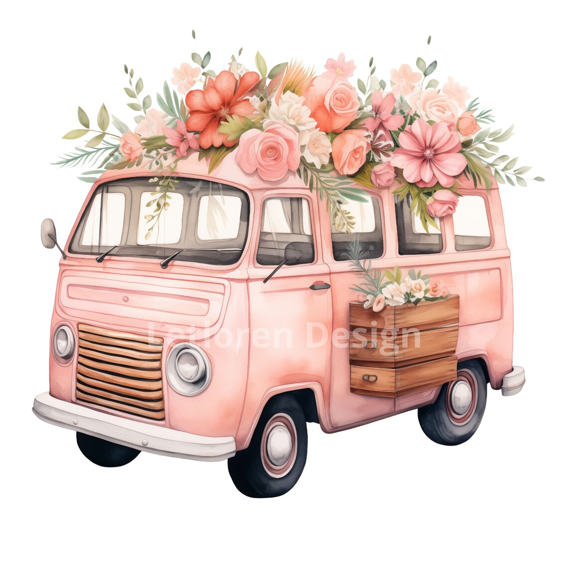 10 Watercolor Retro Hippie Van Clipart, High Quality Png, Groovy Good ...