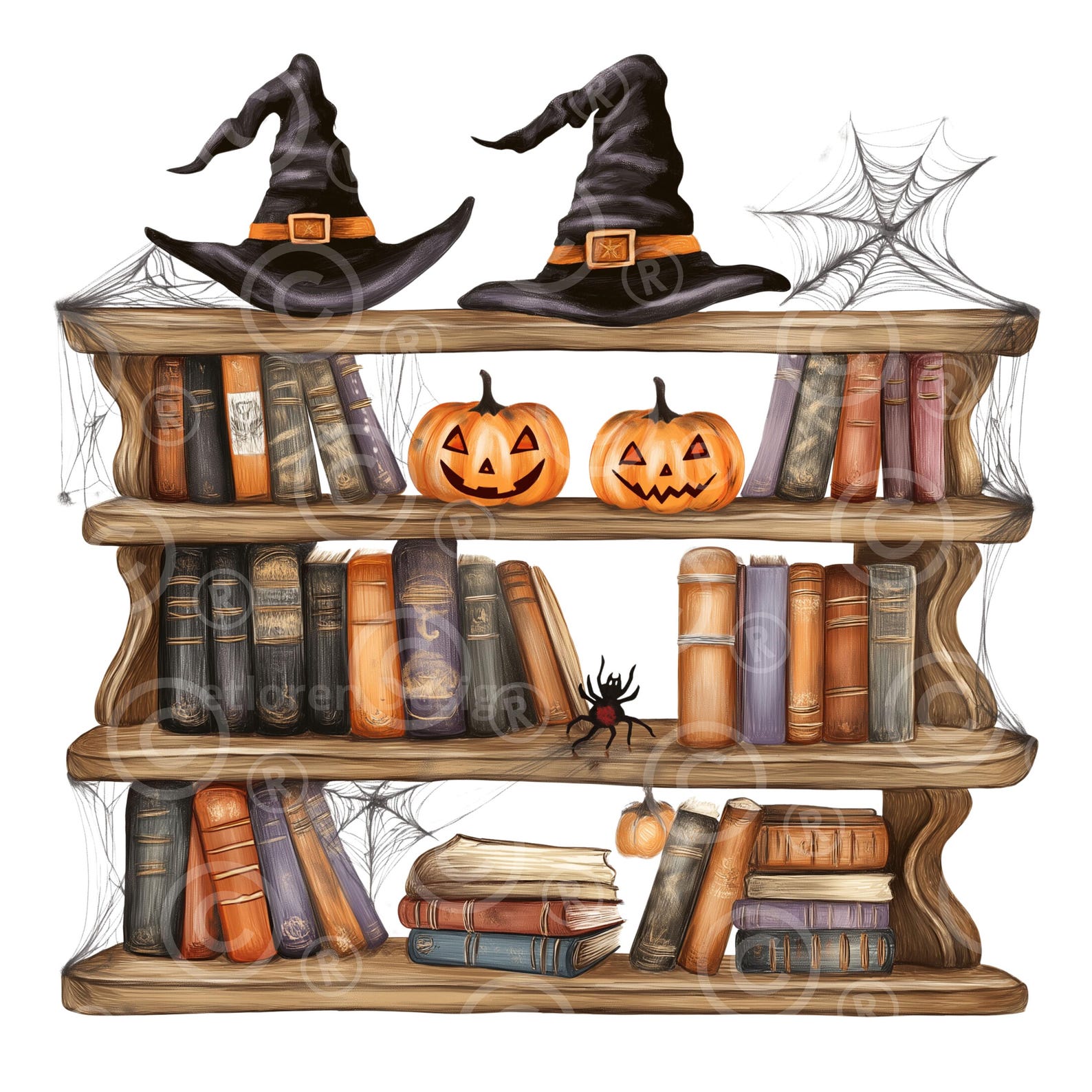 10 Halloween Library Clipart - Retro Bookshelf Designs, Halloween PNG ...