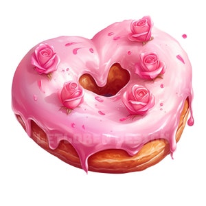 Watercolor Valentine Donut Collection Clipart, 13 PNG Valentines Day ...