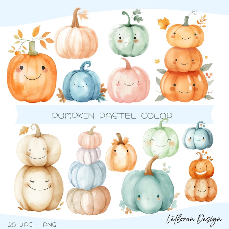 Pastel Pumpkin Clipart, Kawaii Pumpkin PNG and JPG, Cute Fall ...