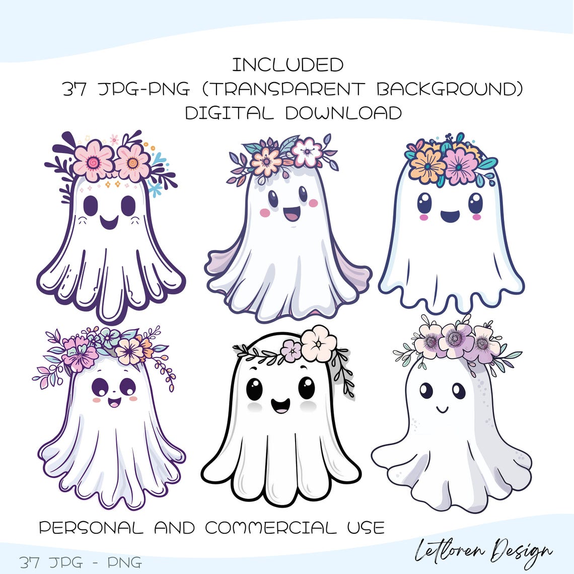 Groovy Retro Flower Ghost Clipart Bundle Halloween Spooky Girly Png ...