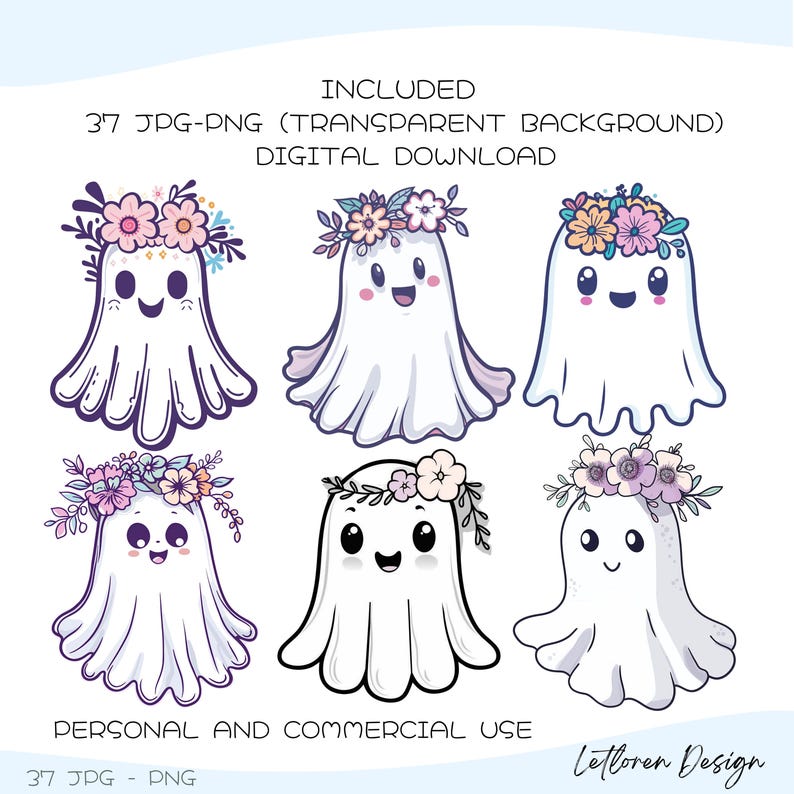 Groovy Retro Flower Ghost Clipart Bundle Halloween Spooky Girly Png ...