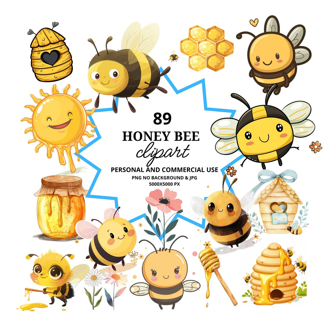 Honey Bee Clipart Bundle, Watercolor Bees Clip Art, Cute Bumblebee PNG ...