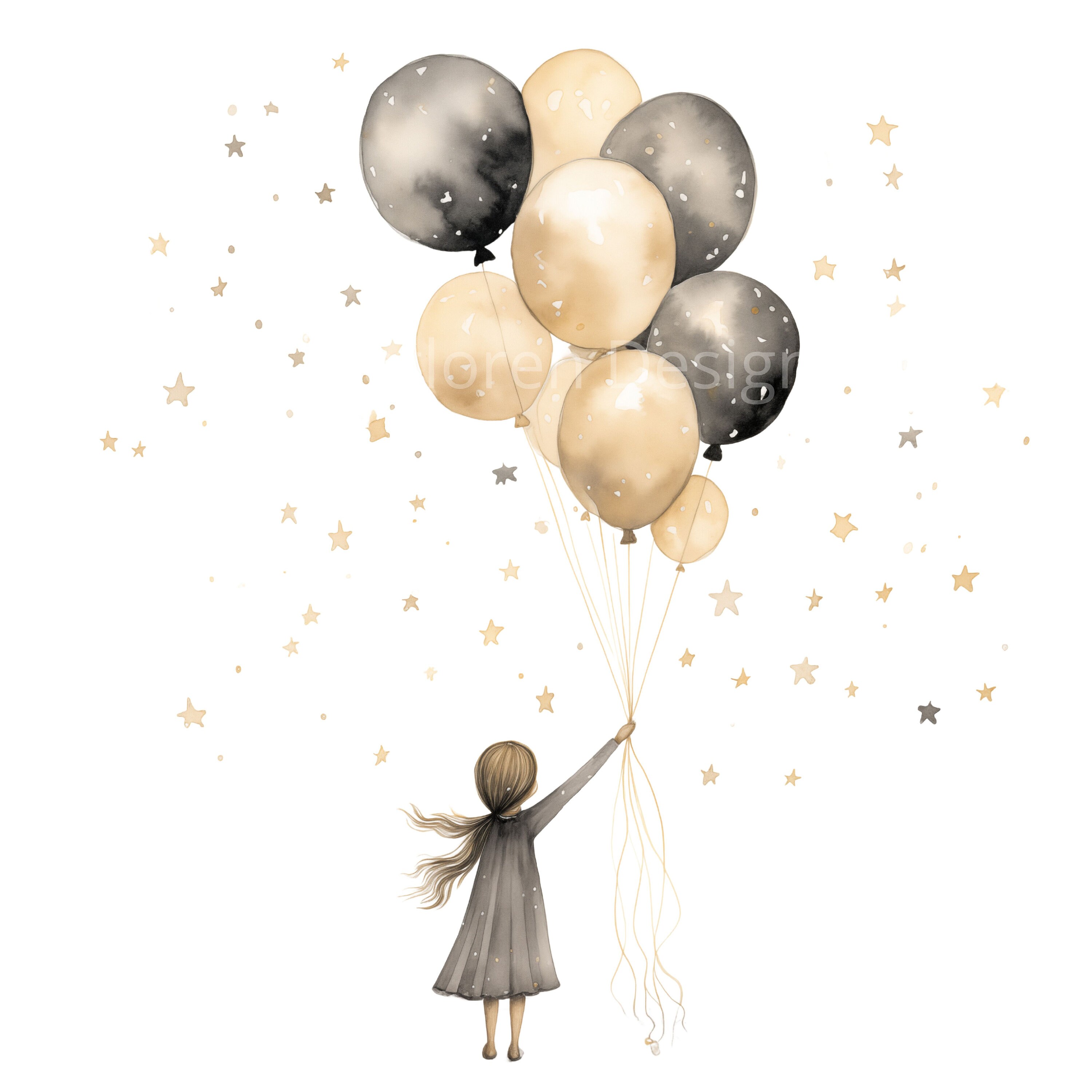 Pastel Party Balloons Clipart Gold, 10 High Quality Pngs, Digital ...