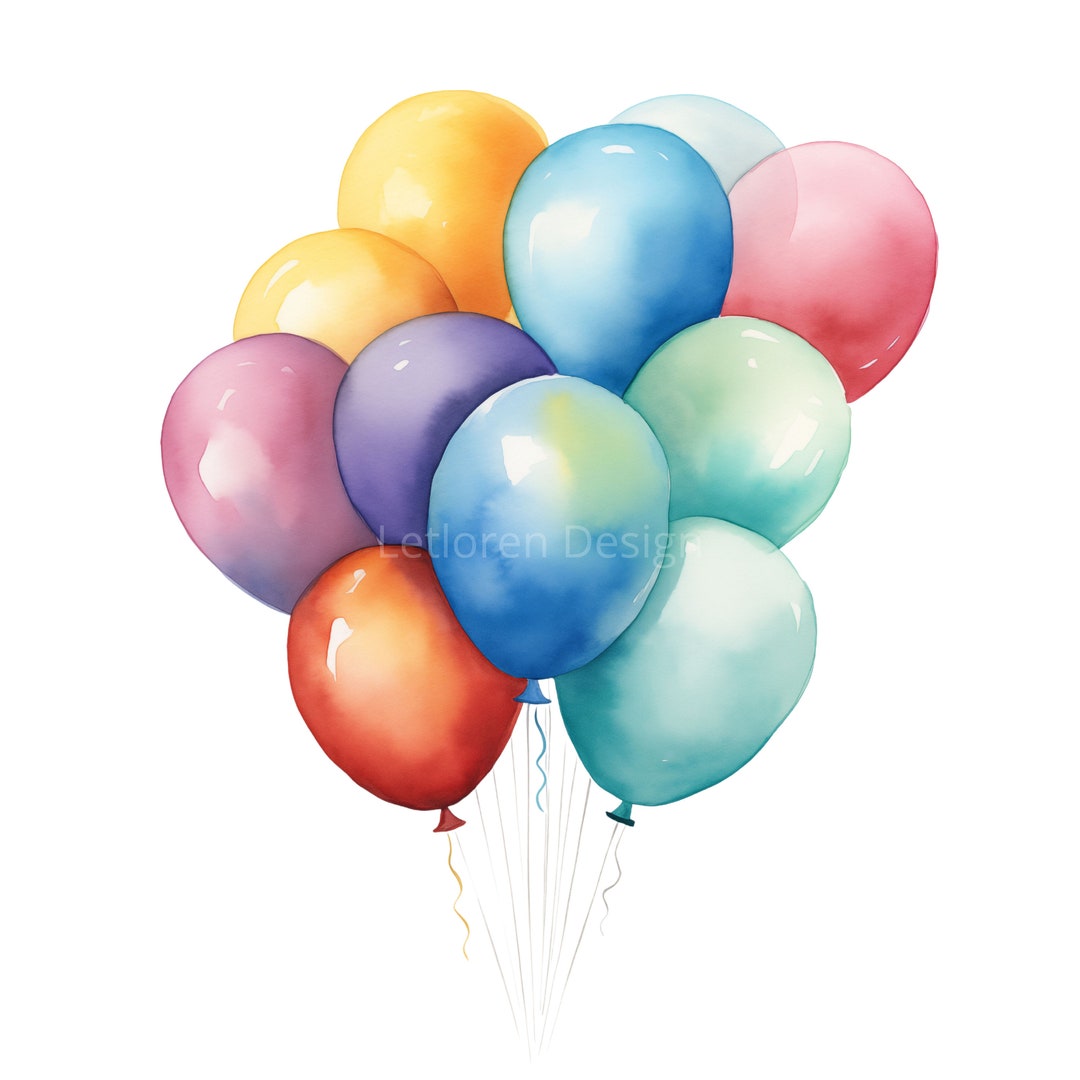 Colorful Party Balloons Clipart - 10 High Quality Jpgs - Digital ...