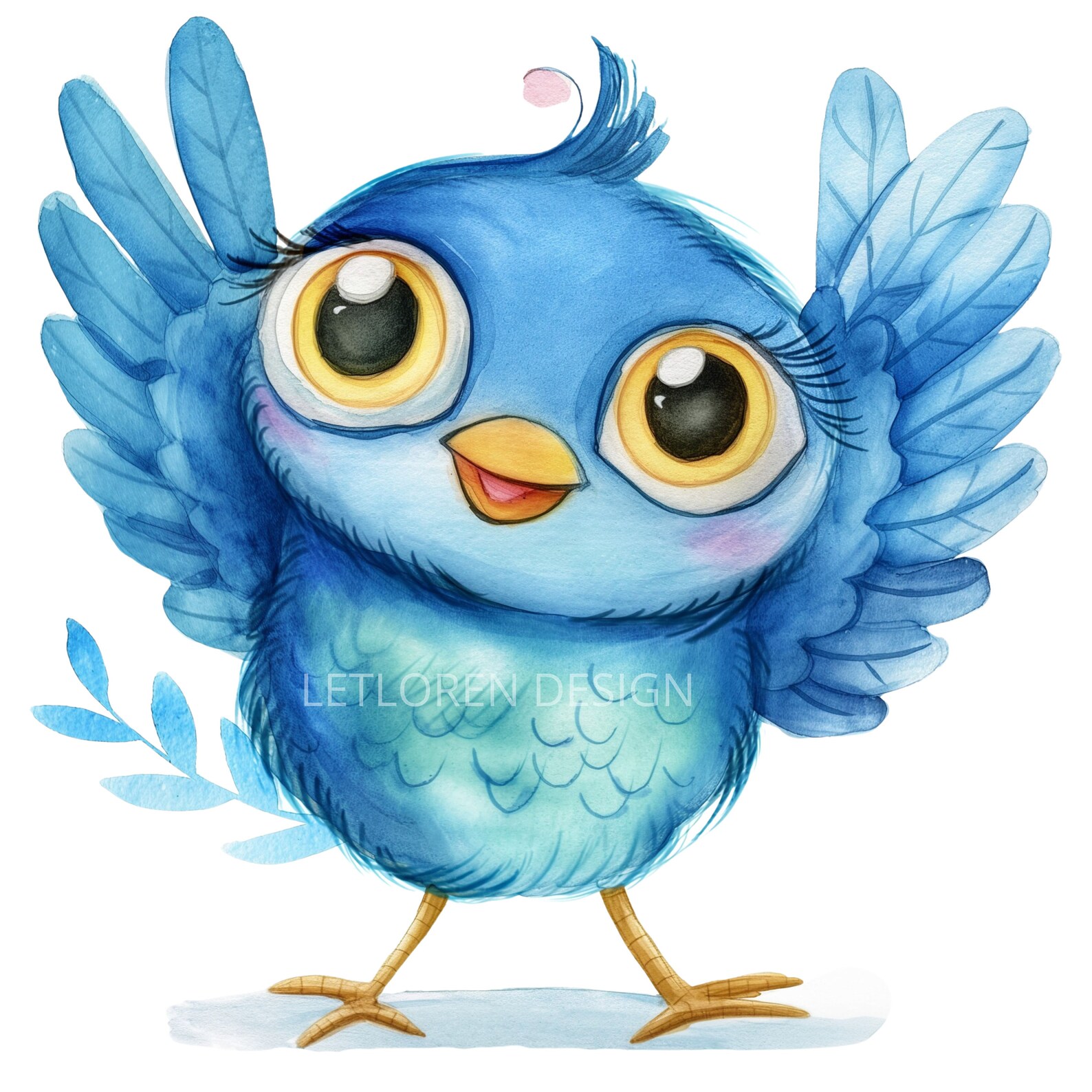19 Cute Blue Birds Clipart, Funny Birds, Digital Clipart, Watercolor ...
