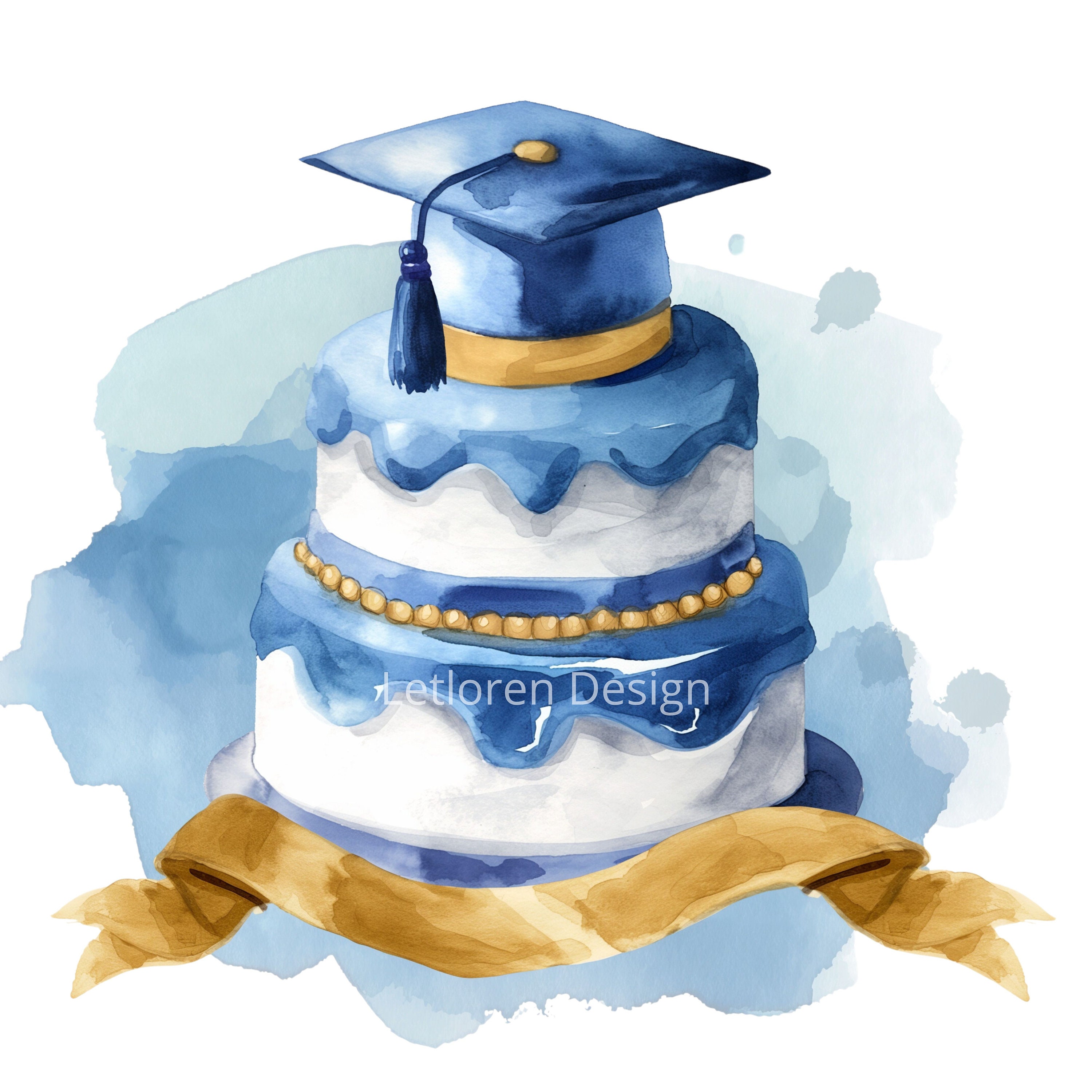 Watercolor Graduation Cake Clipart, Graduation Cap Cake Bundle, 15 High ...