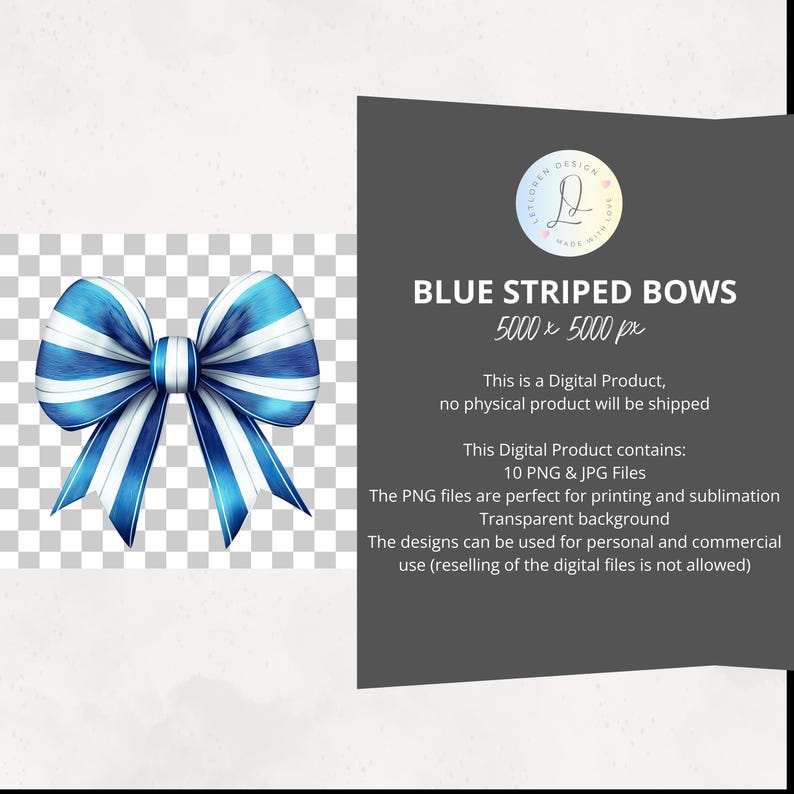 Cute Blue Striped Bows Clipart Blue Lace Bow Designs, Printable PNG ...