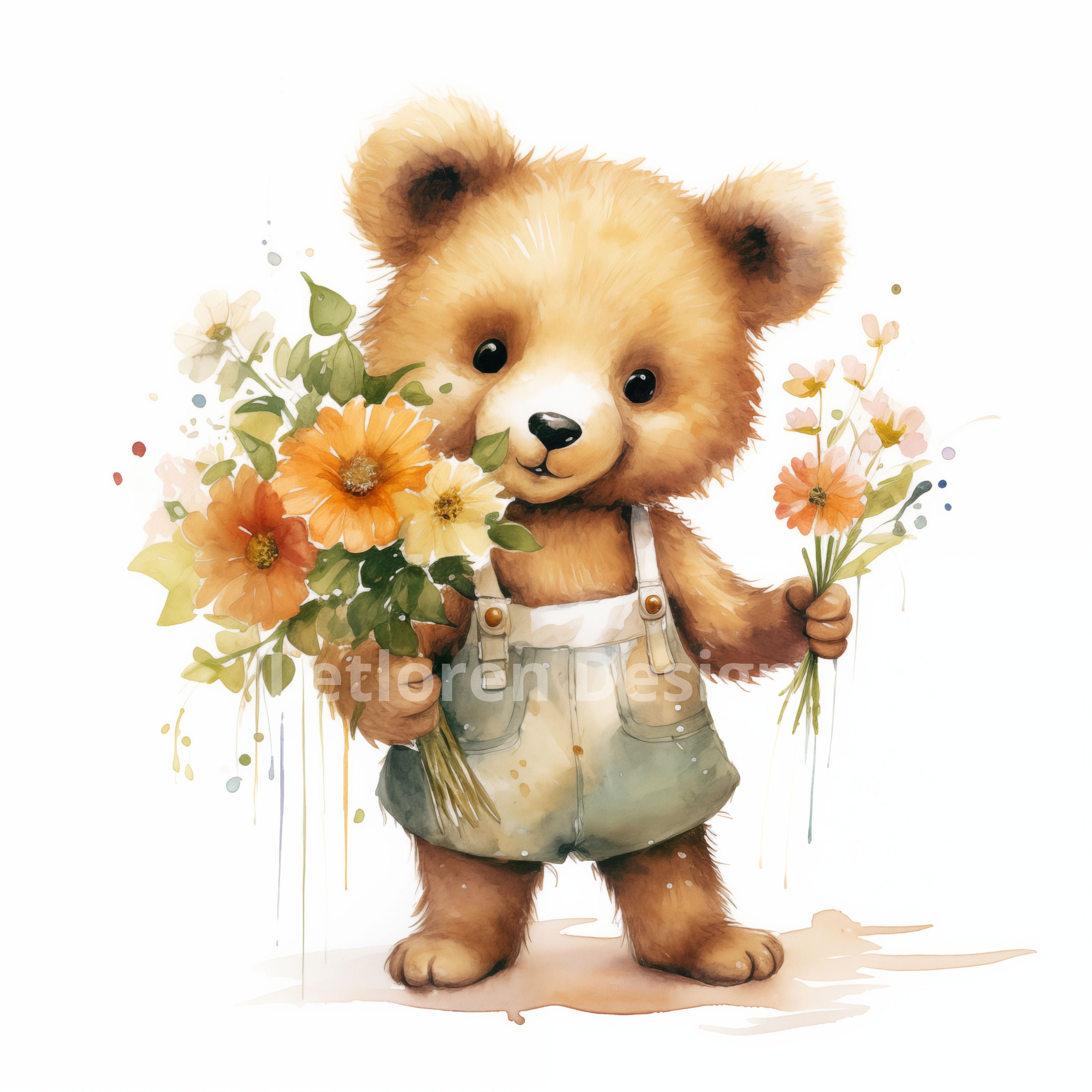 Watercolor Teddy Bear Clipart Bundle 2, Cute Bear, 19 High Quality Jpgs ...