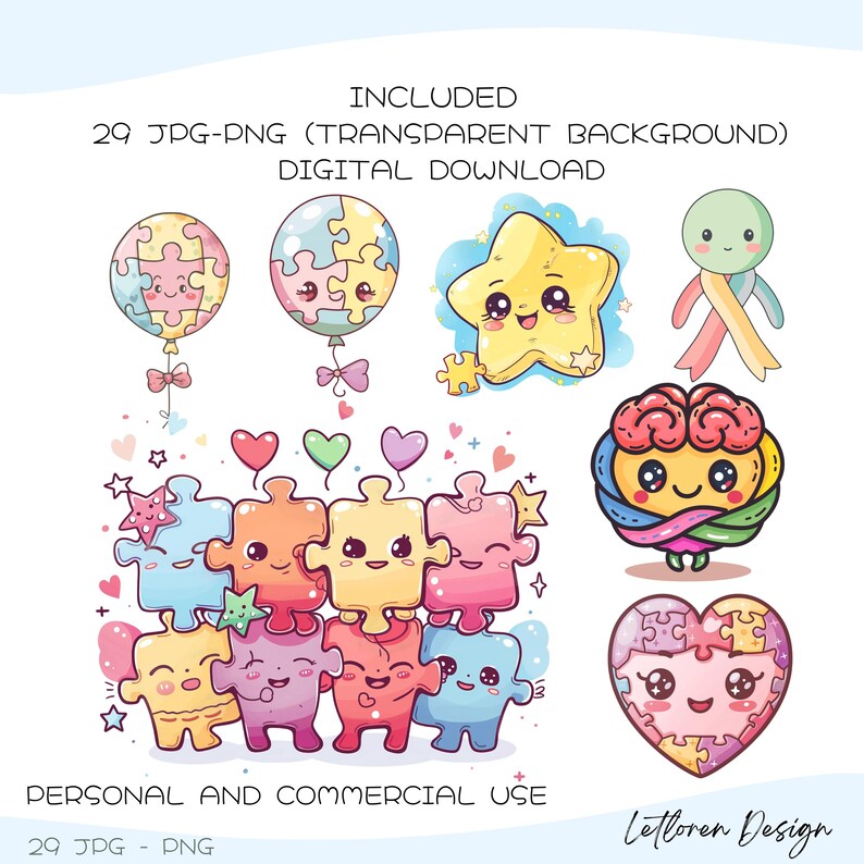 Kawaii Autism Digital Clipart Pack - 29 Unique and Adorable Images PNG ...