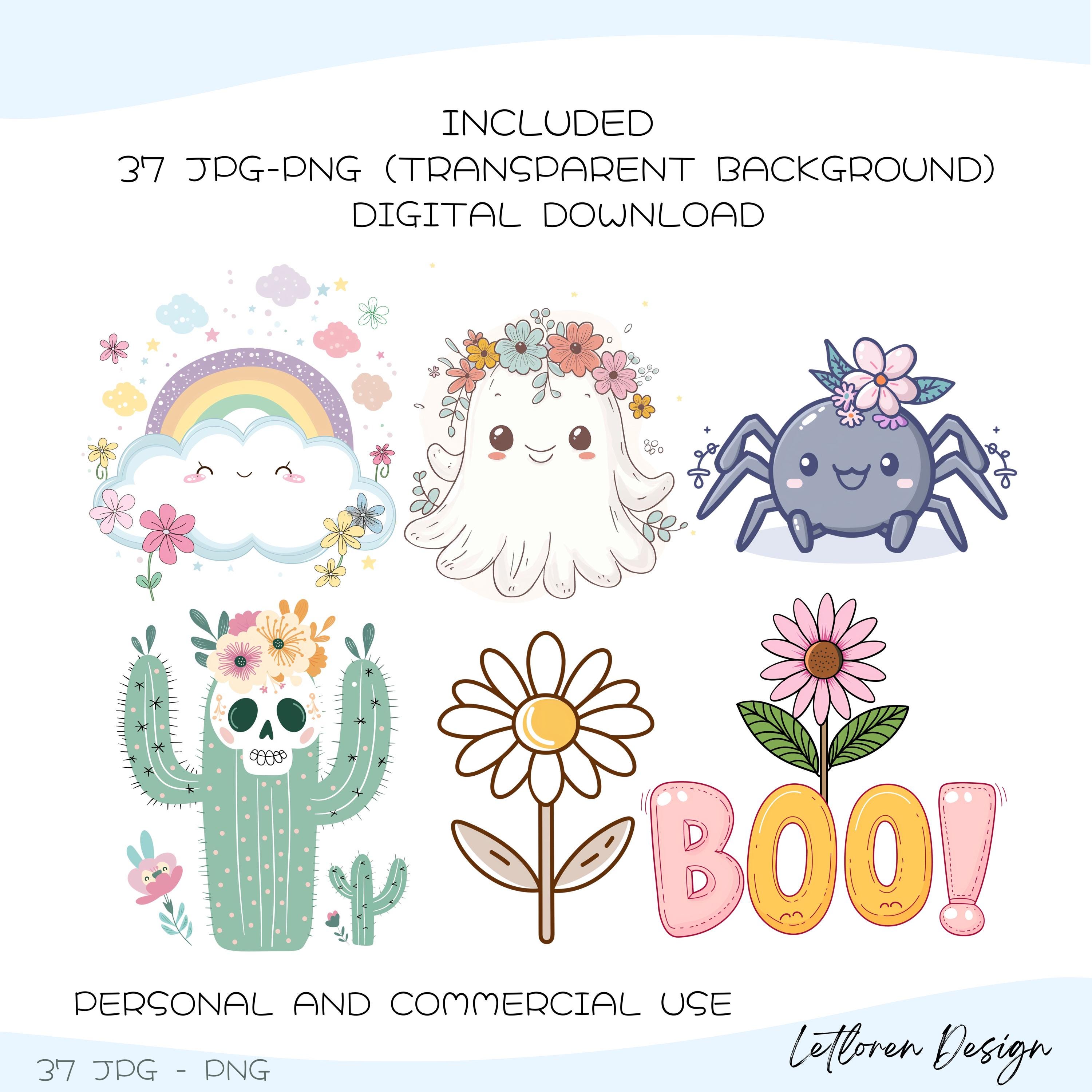 Groovy Retro Flower Ghost Clipart Bundle Halloween Spooky Girly Png Hippie Daisy Ghost Png ...