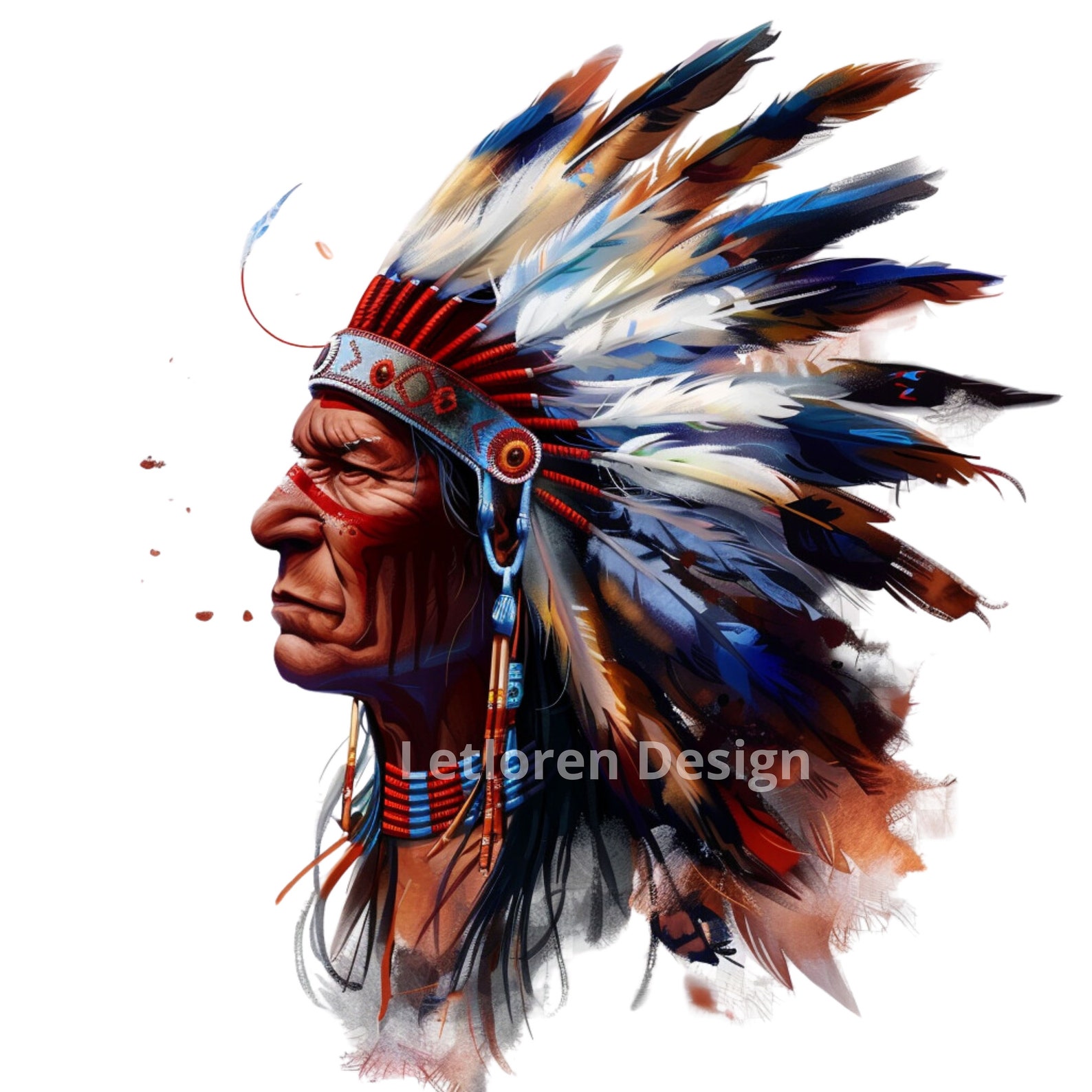 Native American Indian Clipart, Printable Watercolor Clipart, 11 High ...
