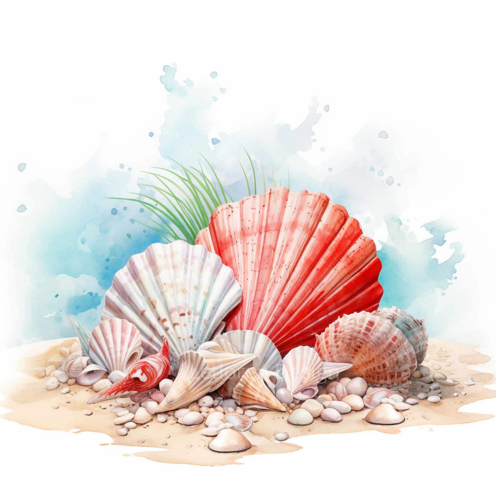 10 Sea Shells Clipart, Seashell Clipart, Printable Watercolor Clipart ...