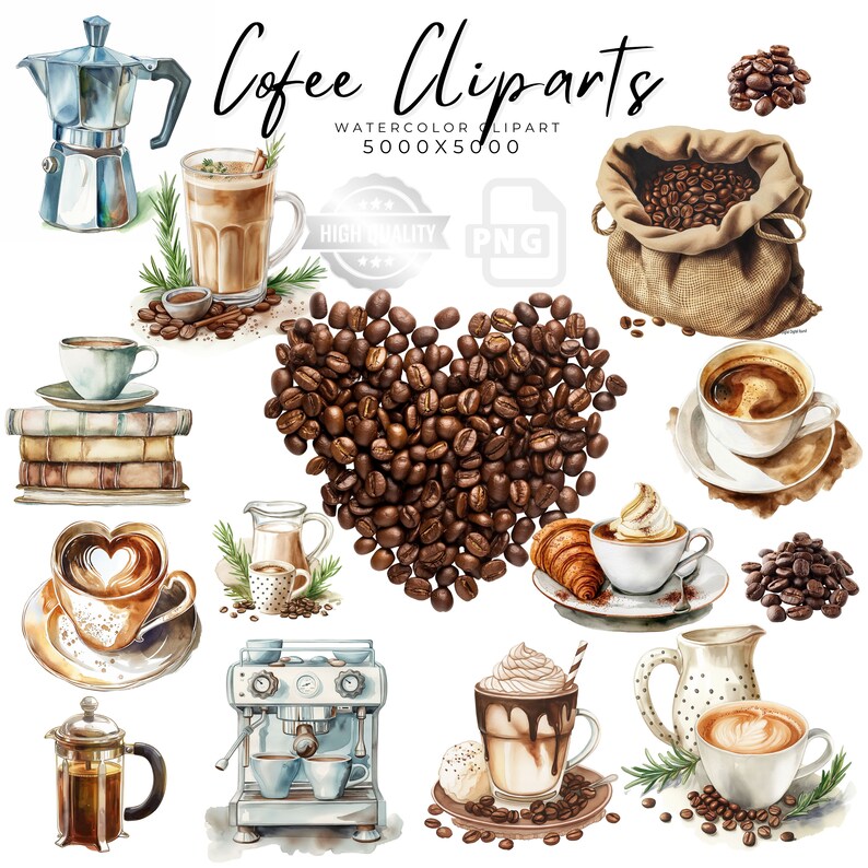Coffee Clipart Watercolor, Coffee PNG Drinks Clipart, Coffee Lover PNG ...