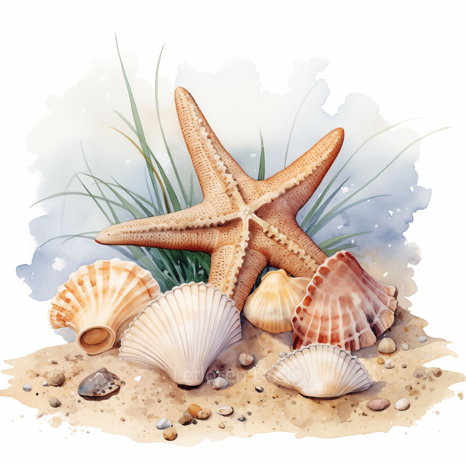 10 Sea Shells Clipart, Seashell Clipart, Printable Watercolor Clipart ...