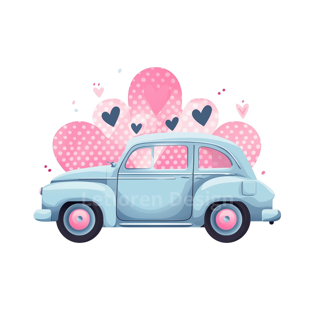 Valentine's Day Car Clipart, Retro Valentine Png, Vintage Car, Wedding ...