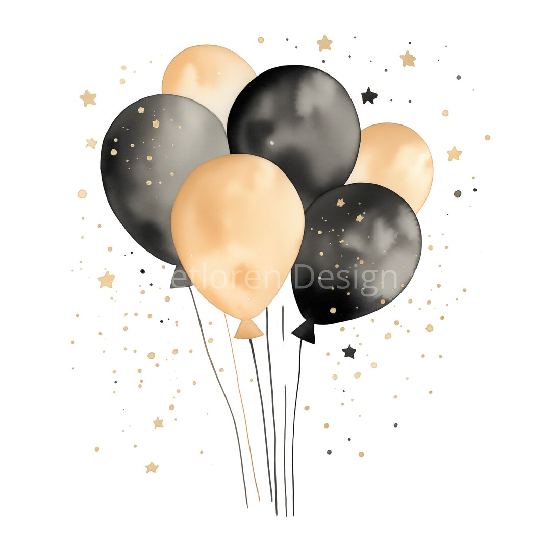 Pastel Party Balloons Clipart Gold, 10 High Quality Pngs, Digital ...