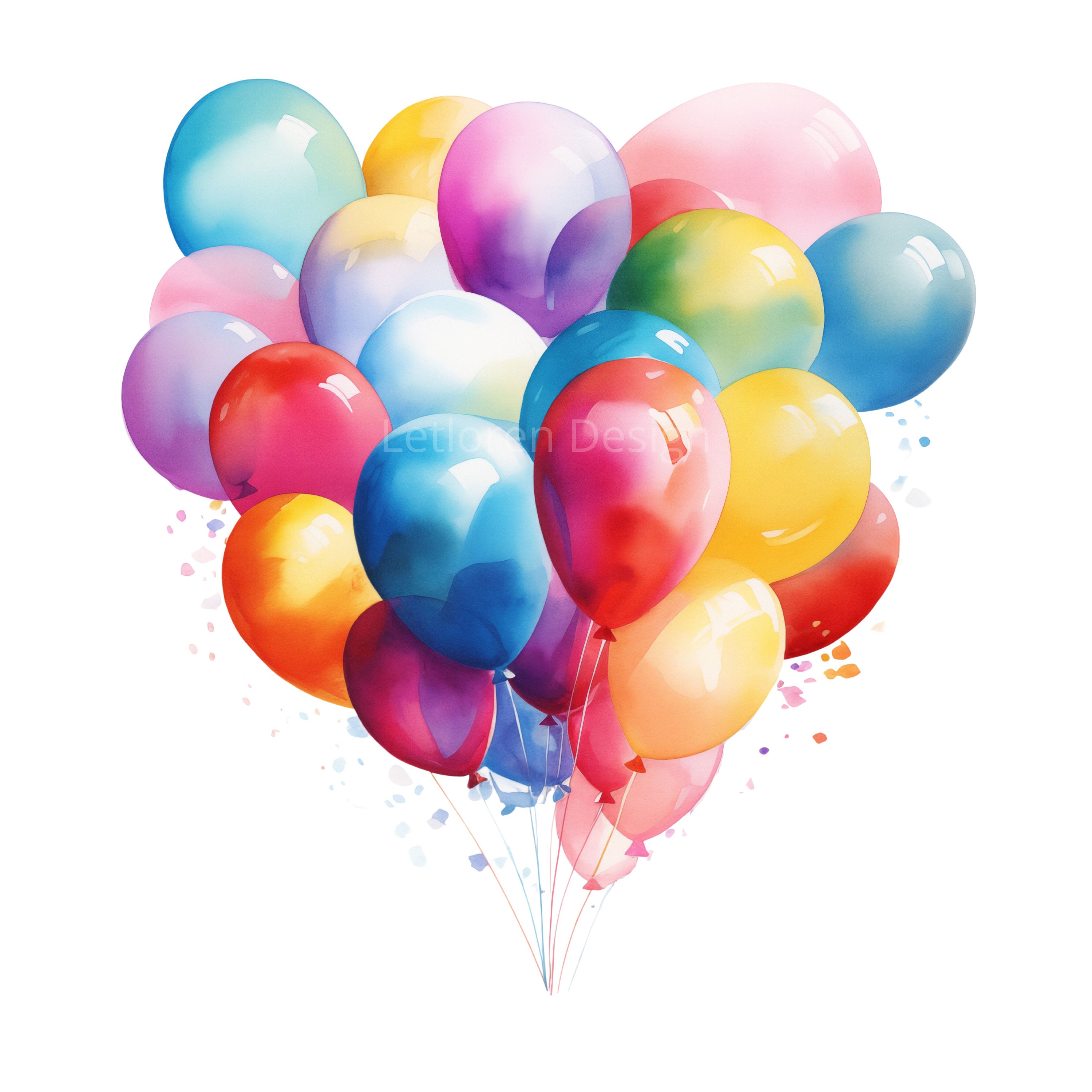 Colorful Party Balloons Clipart 10 High Quality Jpgs Digital Downloads ...