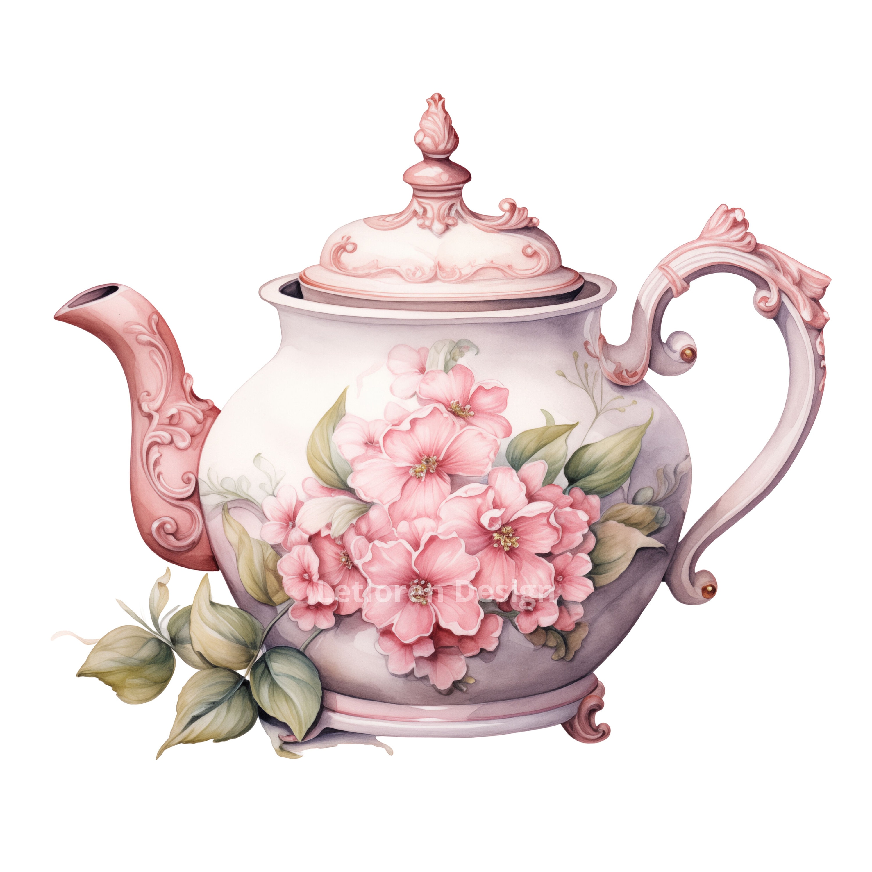 16 Vintage Floral Teapot Clipart, Cool Teapot, Printable Watercolor ...