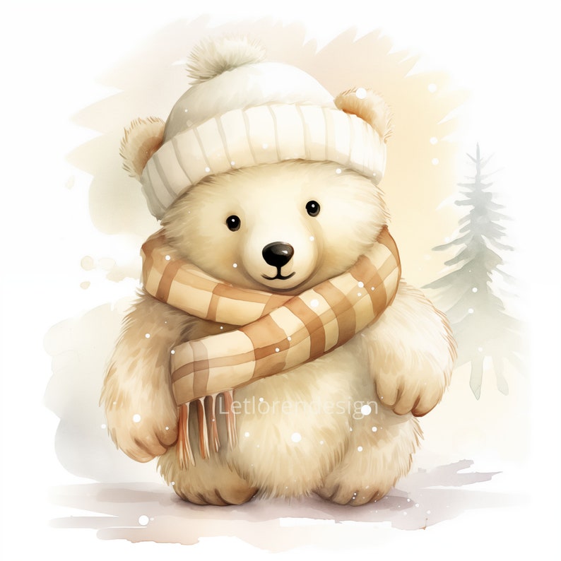 10 Christmas Bear Clipart, High Quality Jpgs, Cute Winter Clipart ...