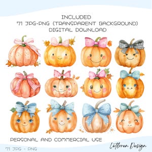 Coquette Pumpkin Clipart Bundle, 71 Fall & Halloween Pumpkins With Bows ...