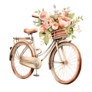 Floral Bicycles Clipart Set, 12 Vintage Bikes With Flowers Png, Wedding ...