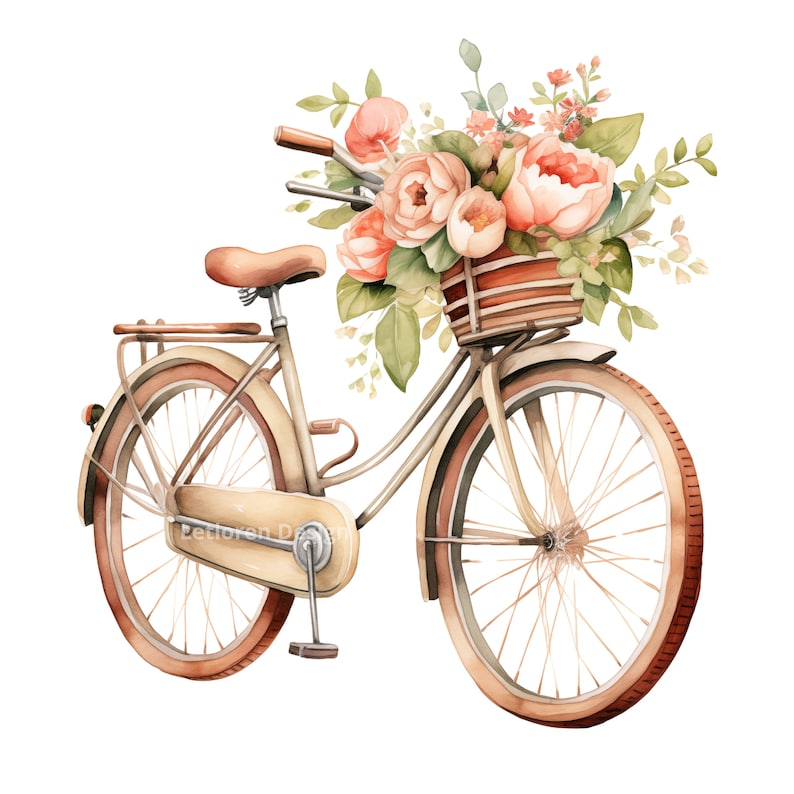 Floral Bicycles Clipart Set, 12 Vintage Bikes With Flowers Png, Wedding ...