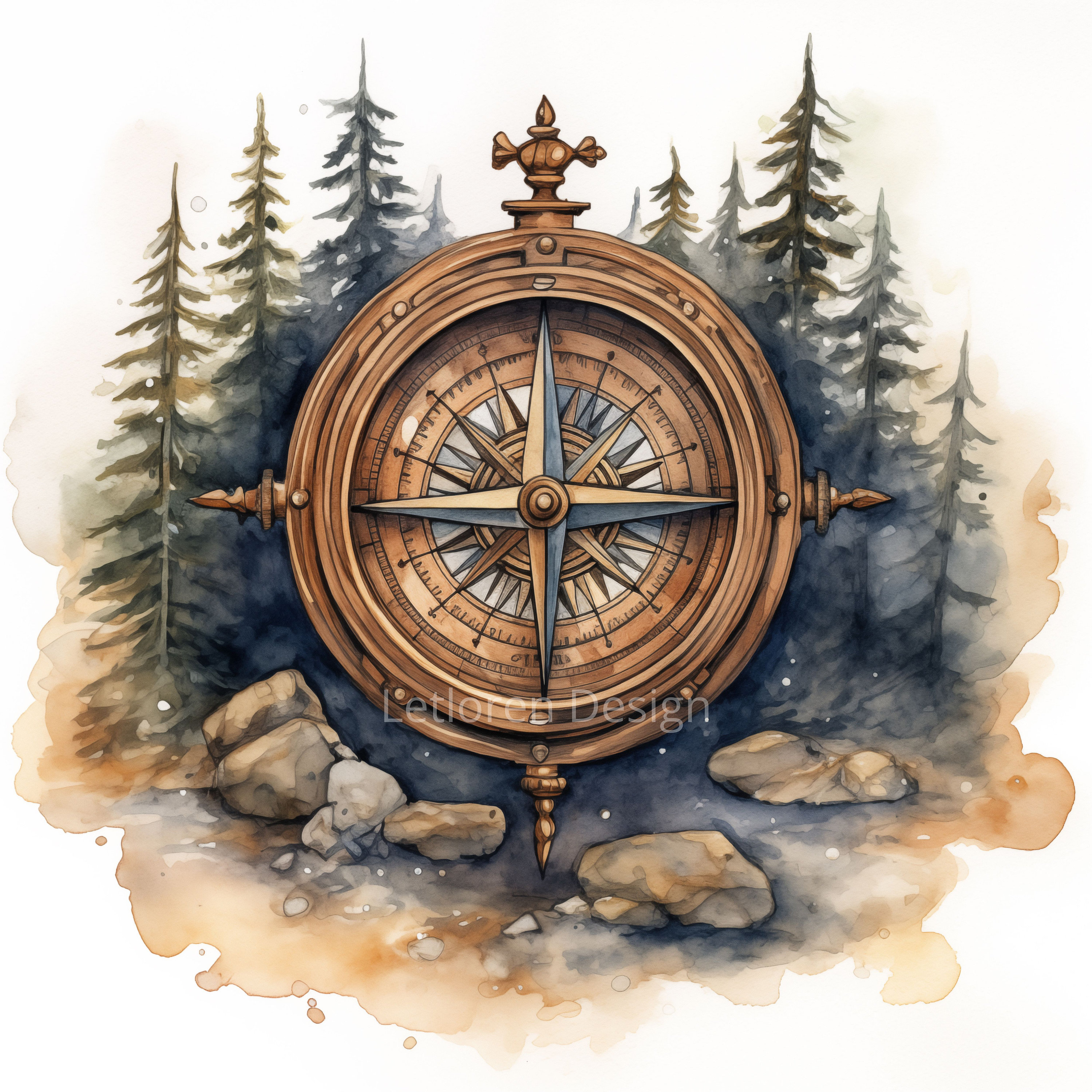 Watercolor Compass Clipart Bundle 11 High Quality Jpgs Digital ...