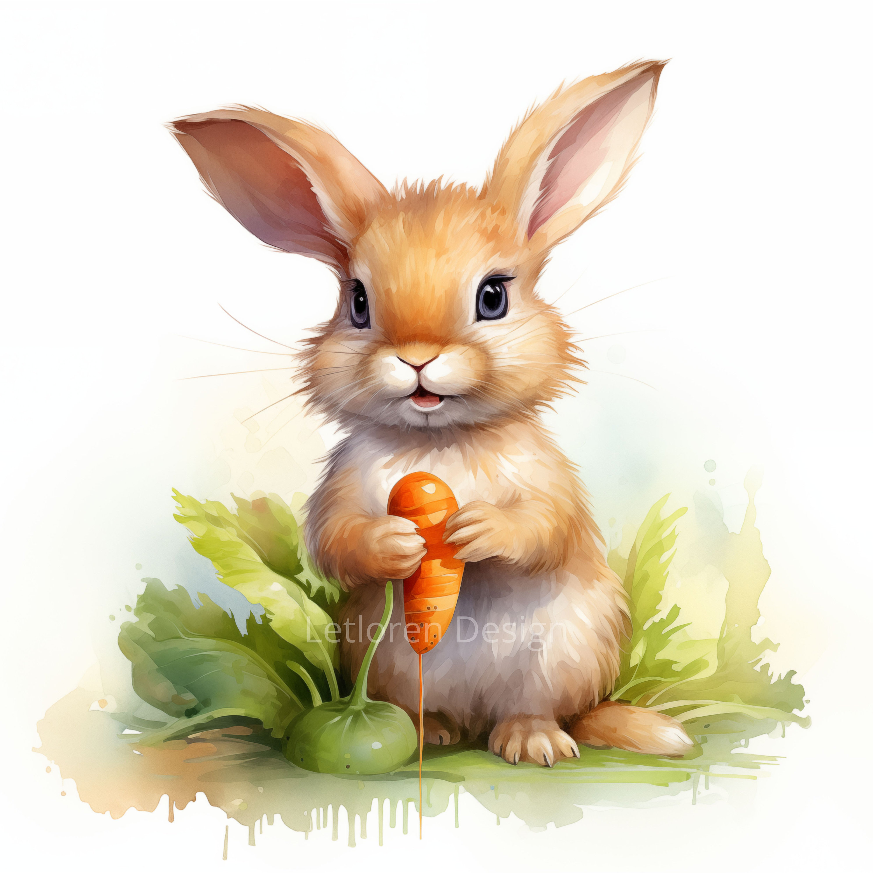 12 Fluffy Bunny Clipart, Rabbit Clipart, Printable Watercolor Clipart ...