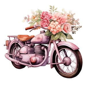 Watercolor Motorcycle With Floral Emblems, Set of 13 High Quality Pngs ...