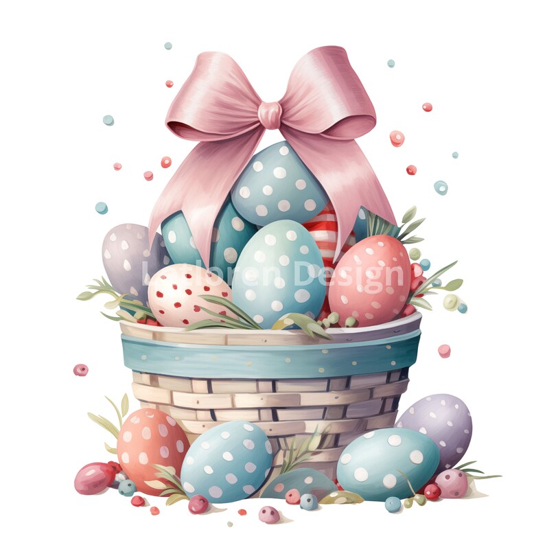 15 Watercolor Easter Egg Basket Clipart Pack Commercial Use Easter ...