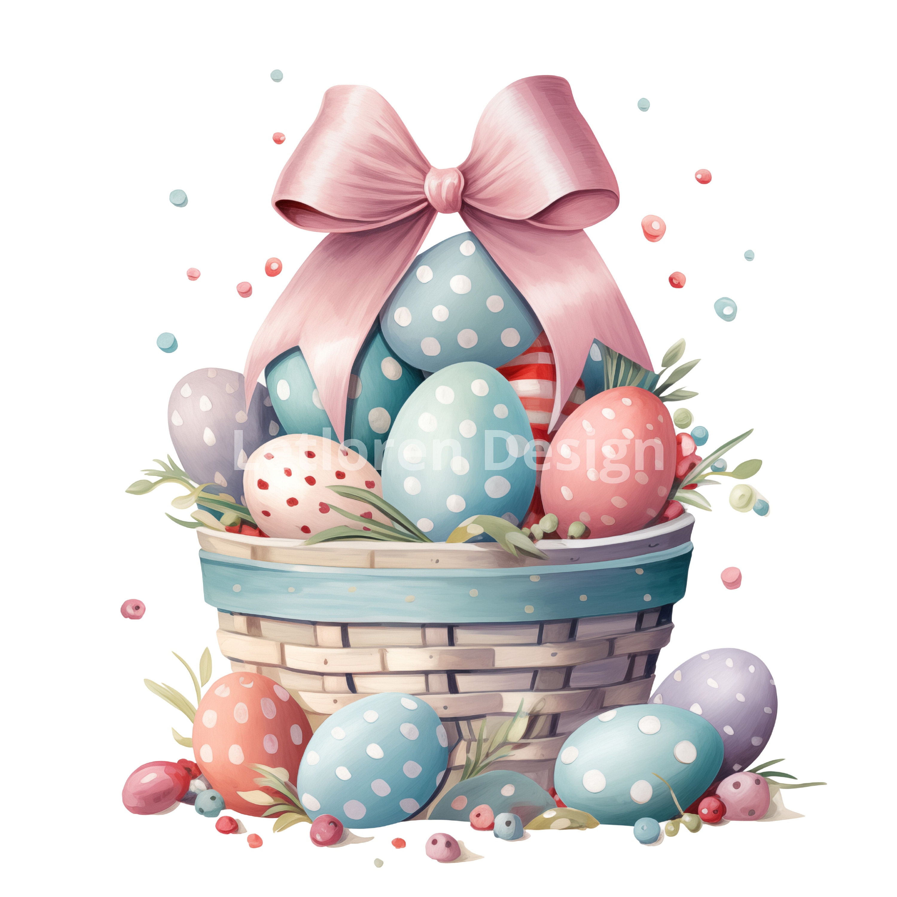 15 Watercolor Easter Egg Basket Clipart Pack Commercial Use Easter ...
