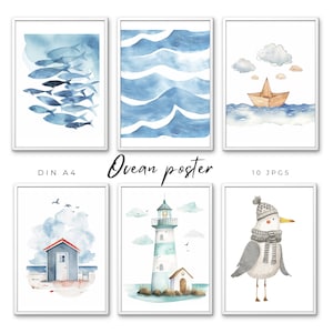 10 Ocean Theme Posters - Coastal Beach House Decor, Nursery Wall Art ...