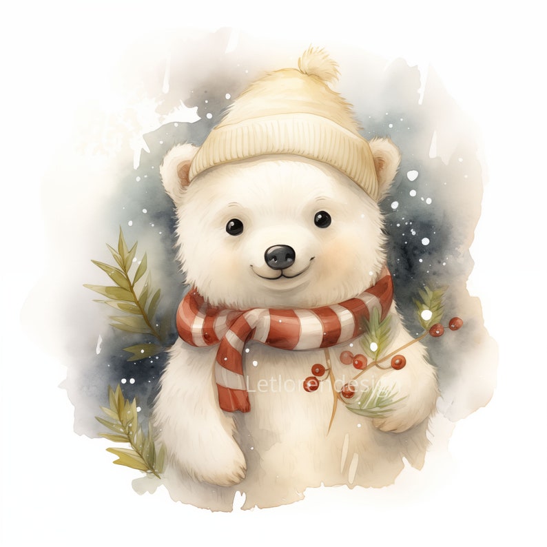 10 Christmas Bear Clipart, High Quality Jpgs, Cute Winter Clipart ...