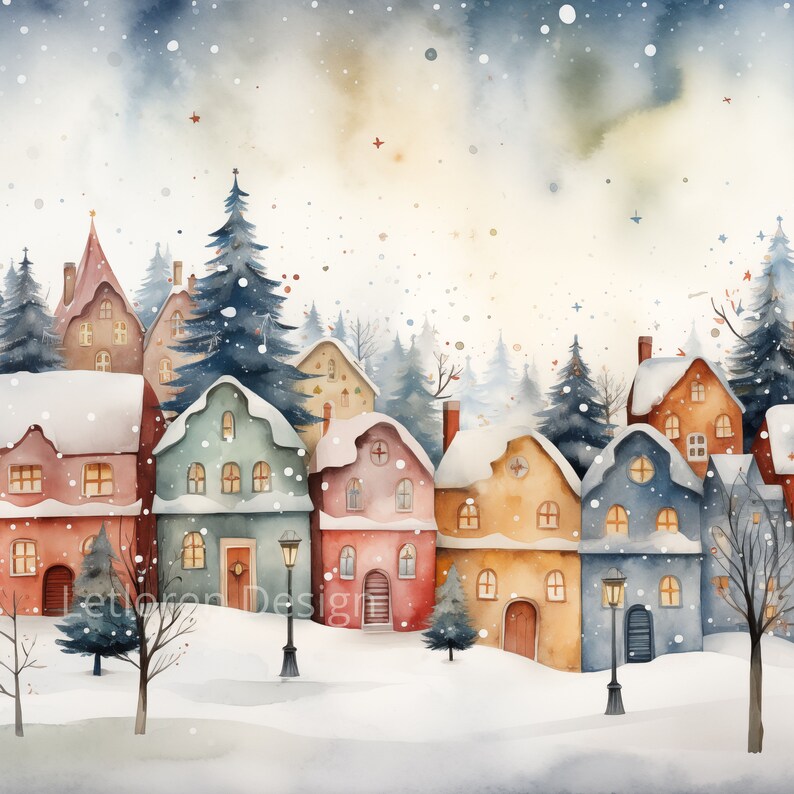 Christmas Houses Clipart Bundle, 10 High Quality Jpgs, Winter ...