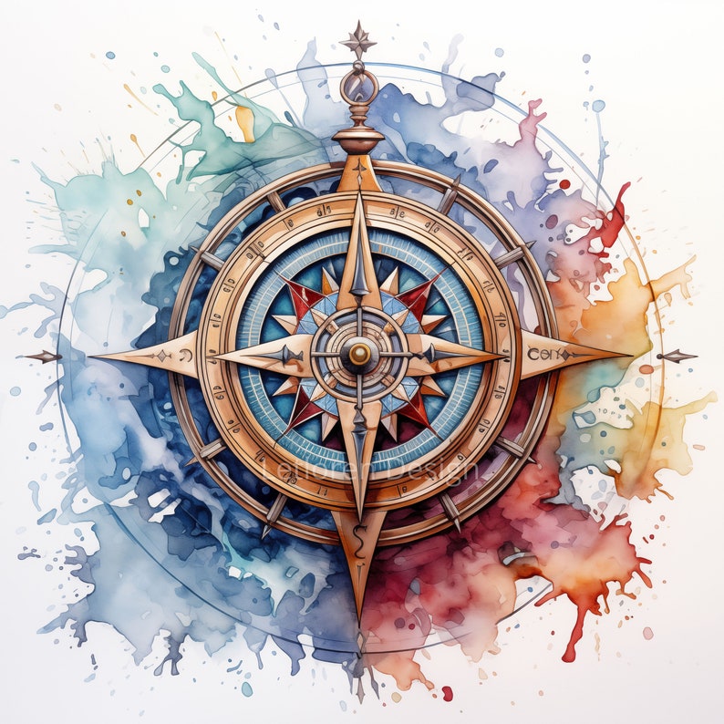 Watercolor Compass Clipart Bundle - 11 High Quality Jpgs - Digital ...