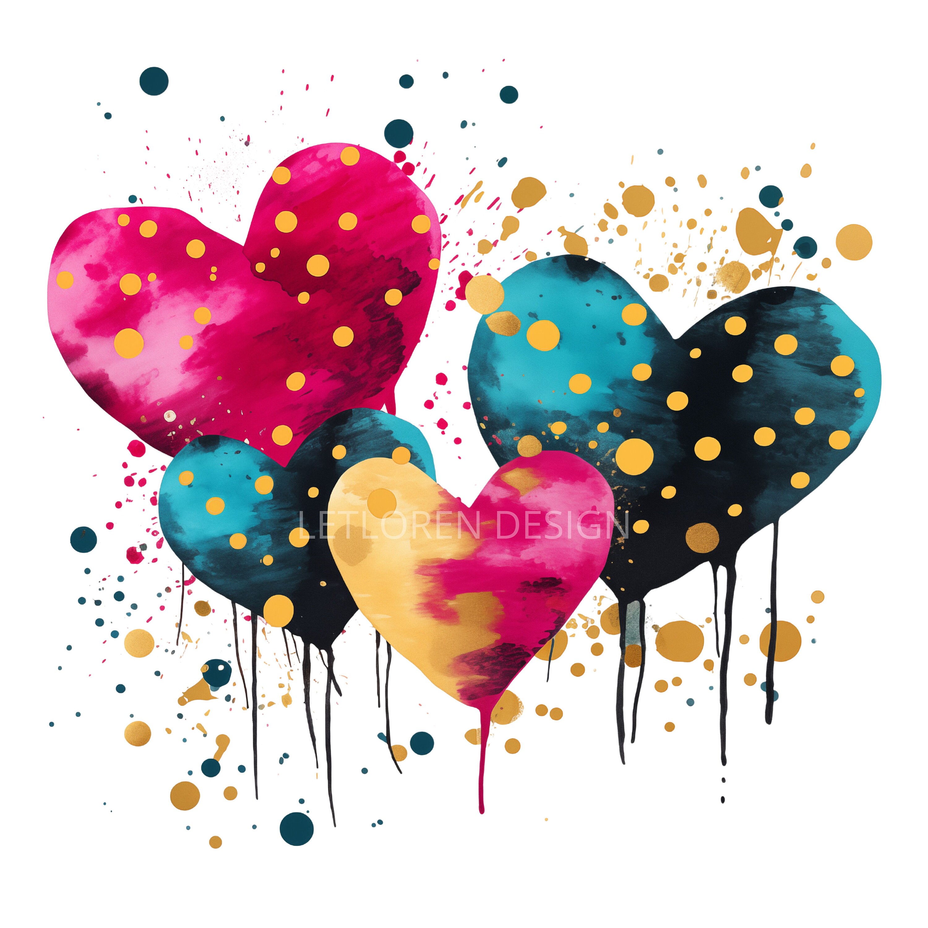 Watercolor Hearts, Clipart Hearts, Valentine Clipart, Love Clipart ...
