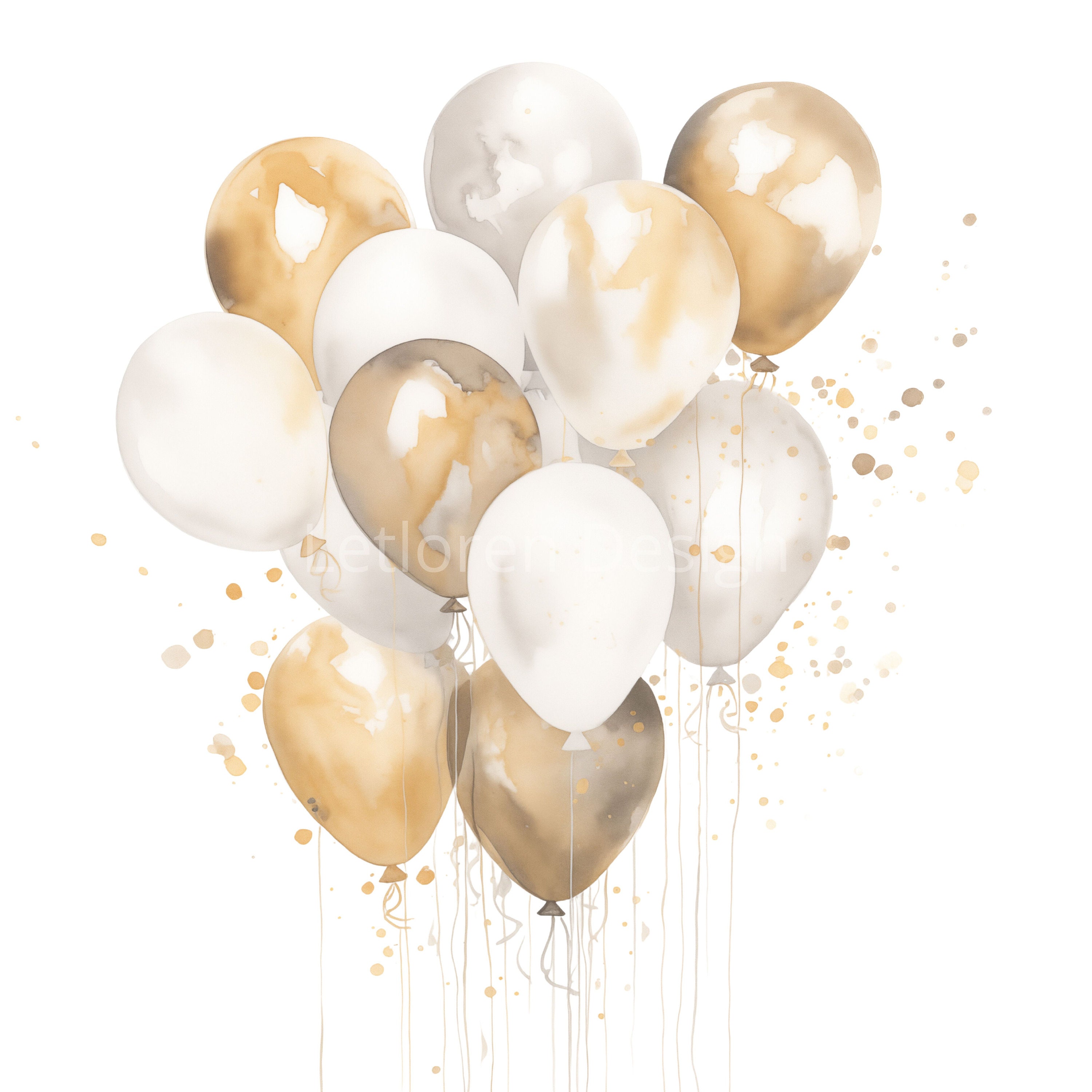 Pastel Party Balloons Clipart Gold, 10 High Quality Pngs, Digital ...