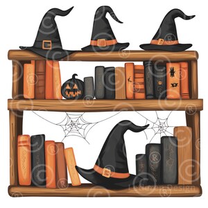 10 Halloween Library Clipart - Retro Bookshelf Designs, Halloween PNG ...