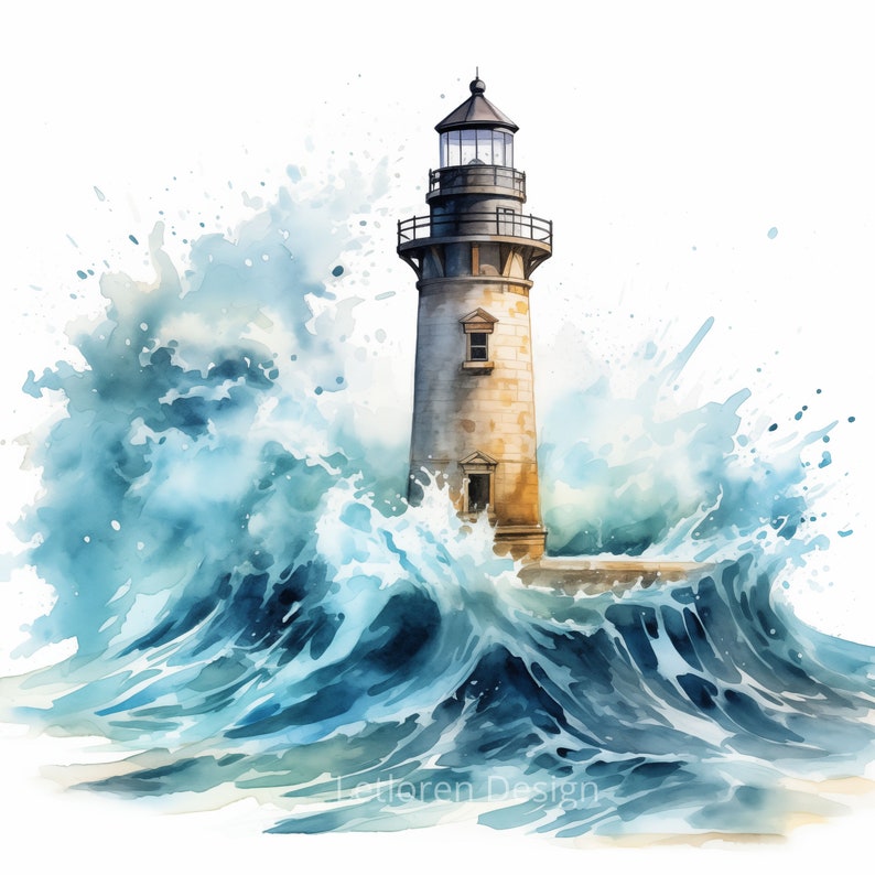 Lighthouse Clipart, 14 High Quality Jpgs, Watercolor Art, Digital ...