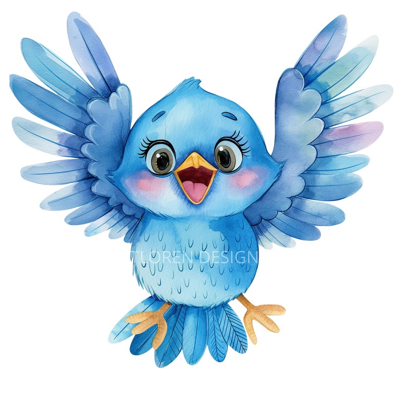 19 Cute Blue Birds Clipart, Funny Birds, Digital Clipart, Watercolor ...