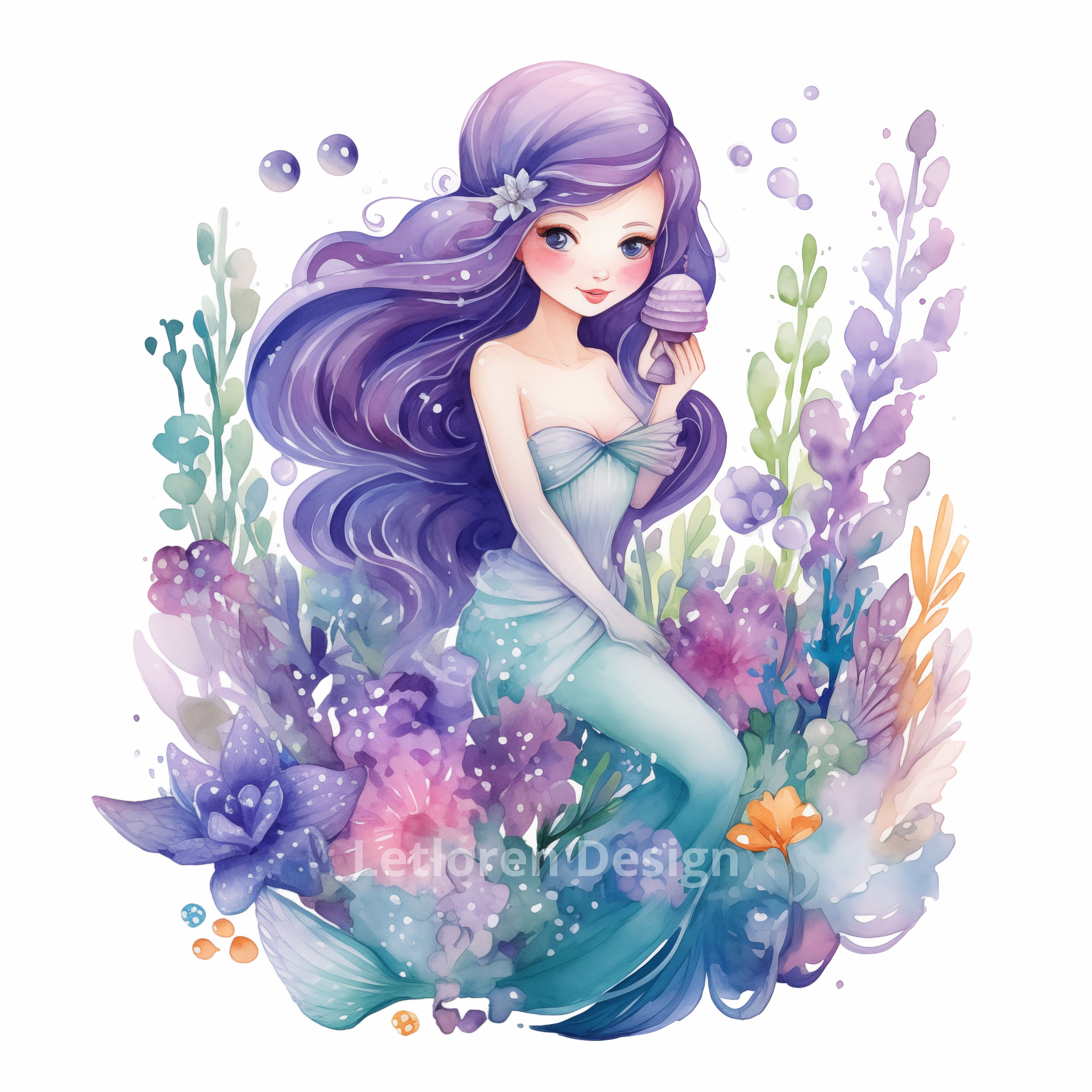 Mermaid Clipart Bundle, Watercolor Mermaid Clipart, High Resolution, 12 ...