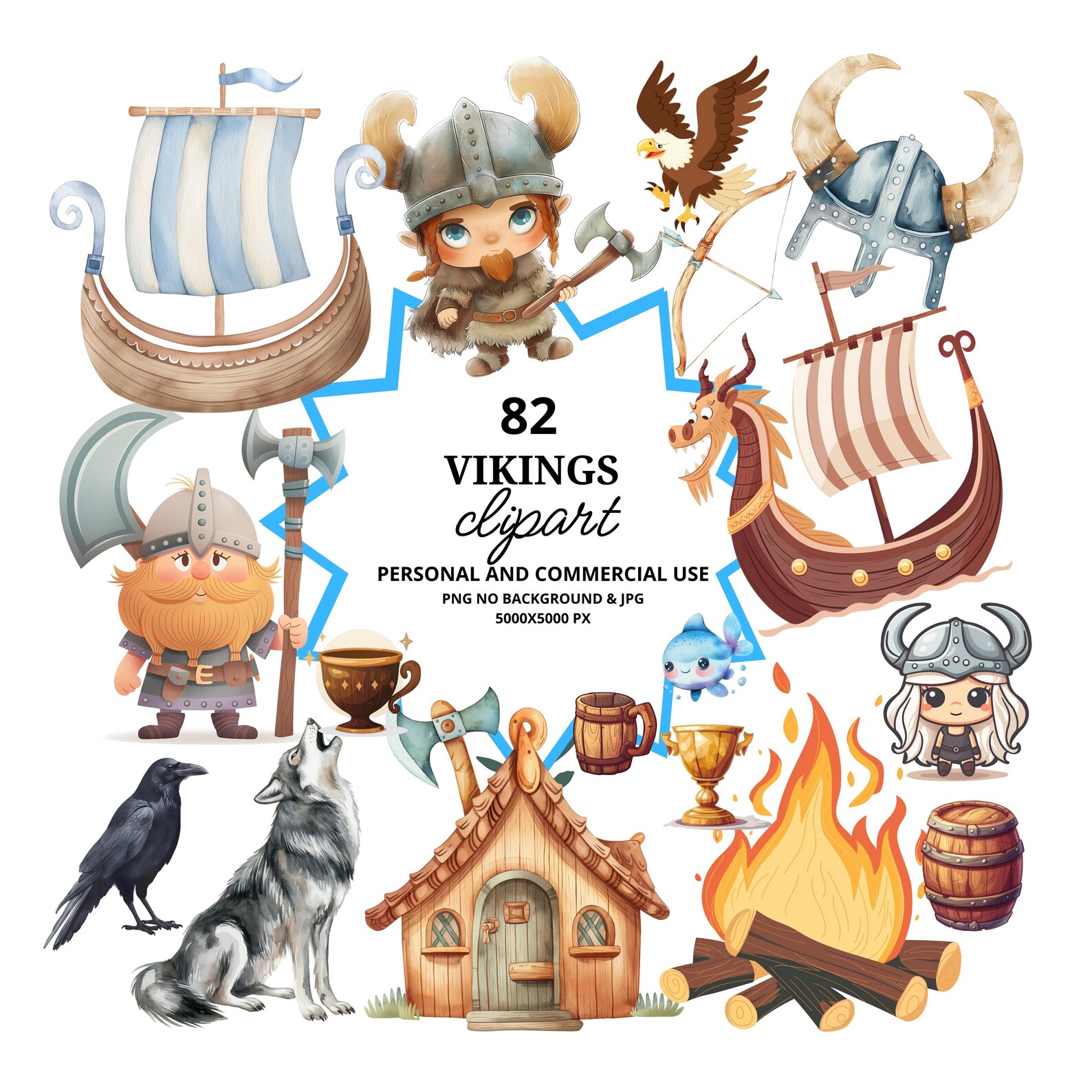 Viking Clipart Bundle, Vikings Clip Art, Nordic Knight, Norsemen PNG ...