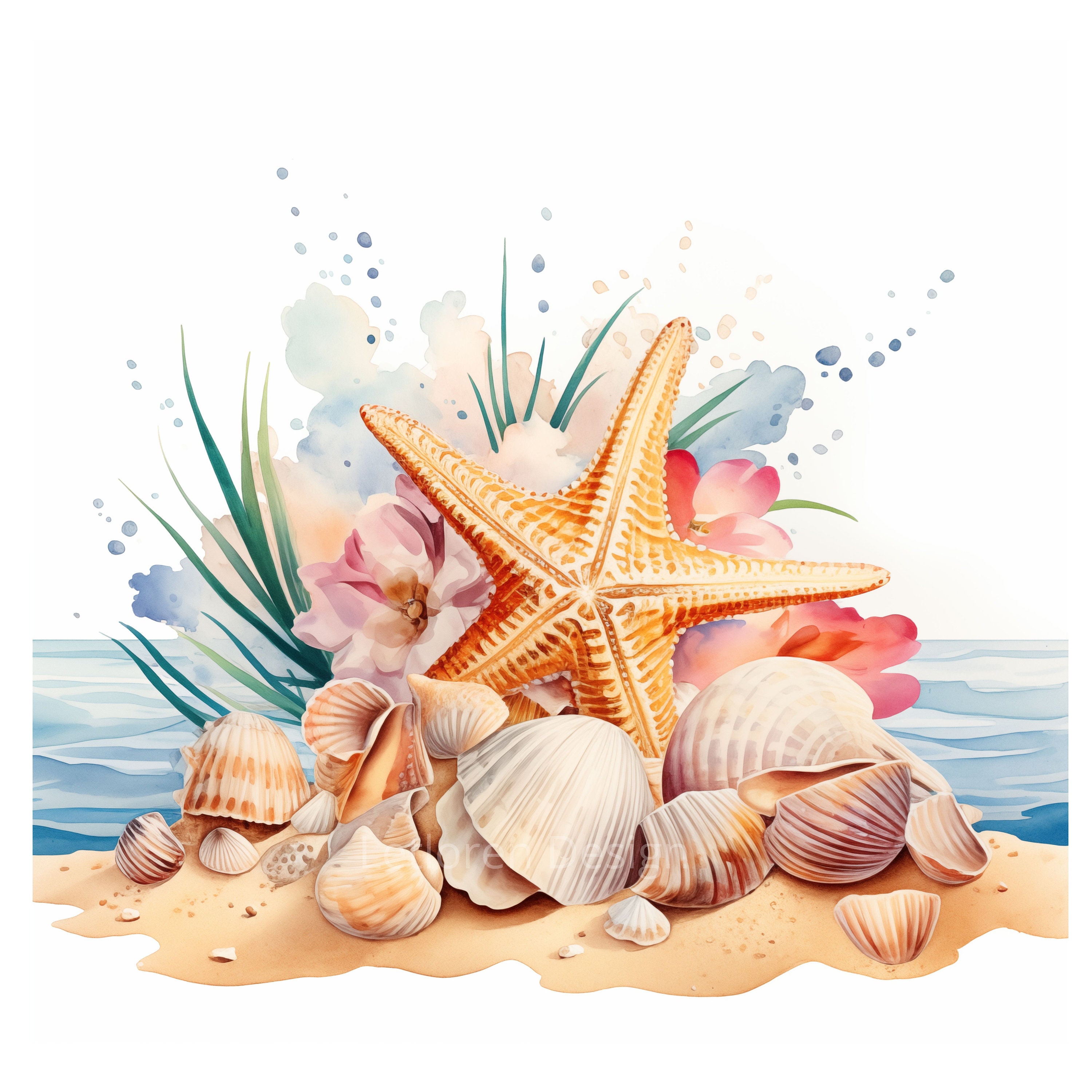 10 Sea Shells Clipart, Seashell Clipart, Printable Watercolor Clipart ...